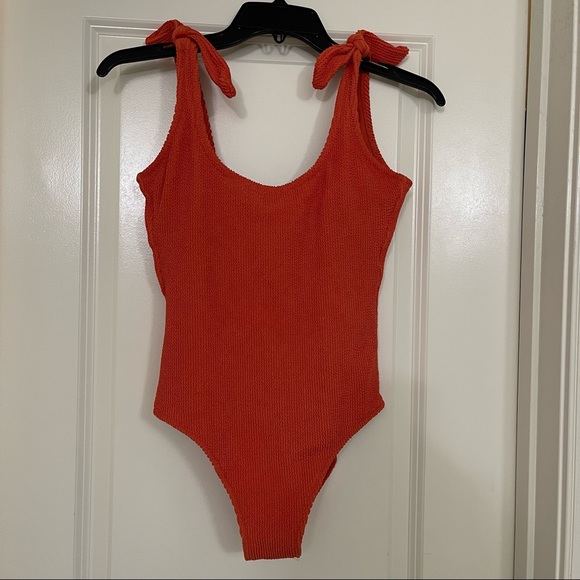 Swim | Textured Orange Tie Shoulder One Piece Swimsuit | Poshmark